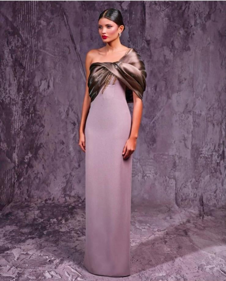 One Shoulder Gown With Beads On One Side Style 1032 – NEYOM